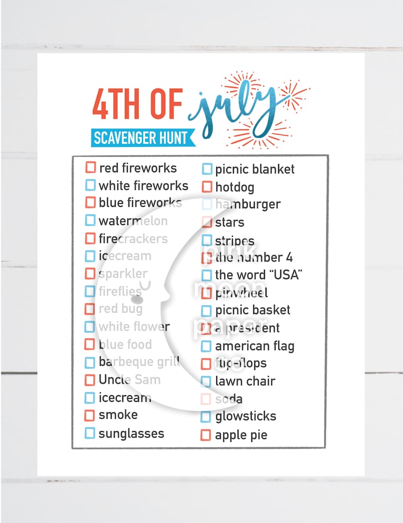 Printable 4th of July Scavenger Hunt, Independence Day, Fun Kids Party ...