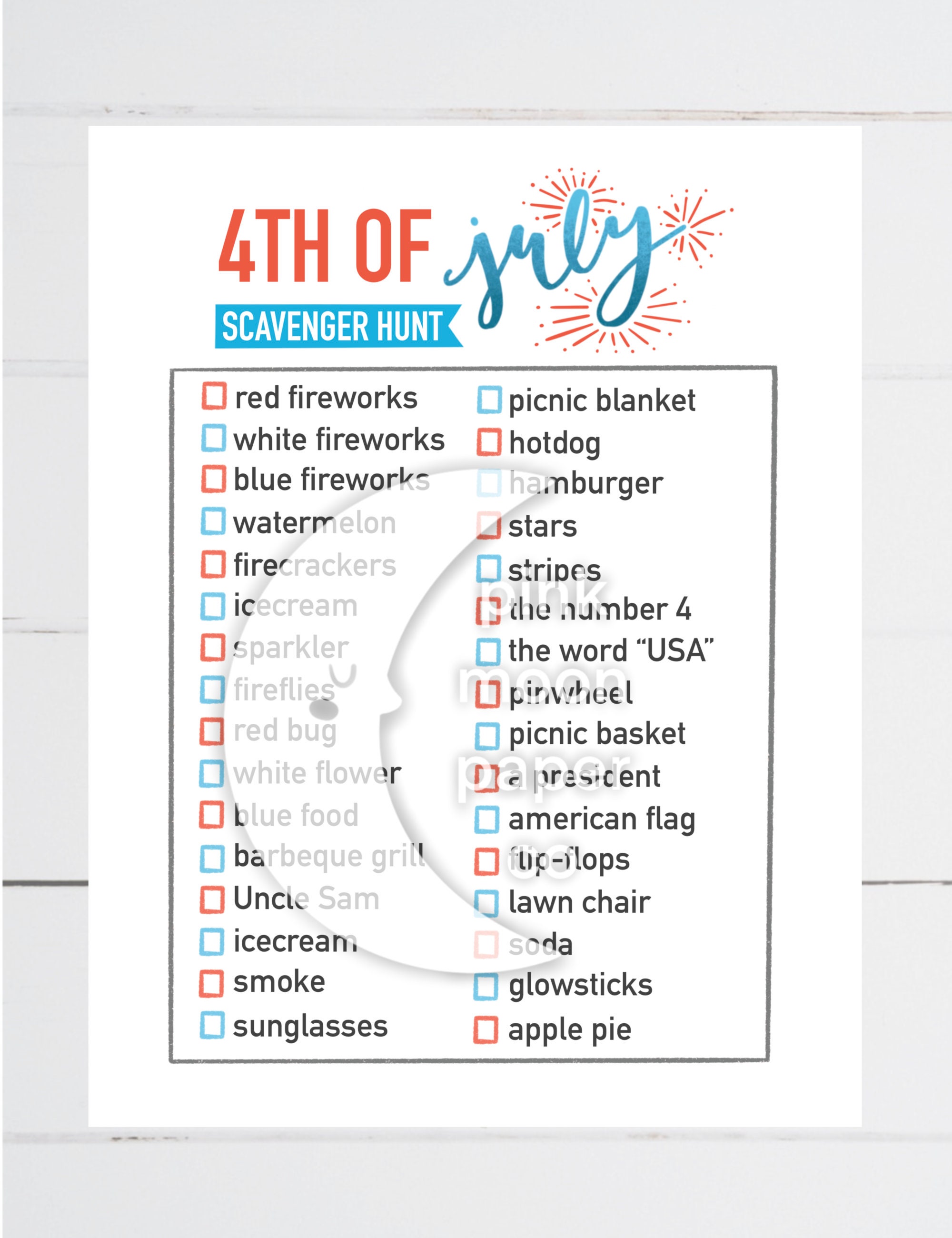 Printable 4th of July Scavenger Hunt, Independence Day, Fun Kids Party ...