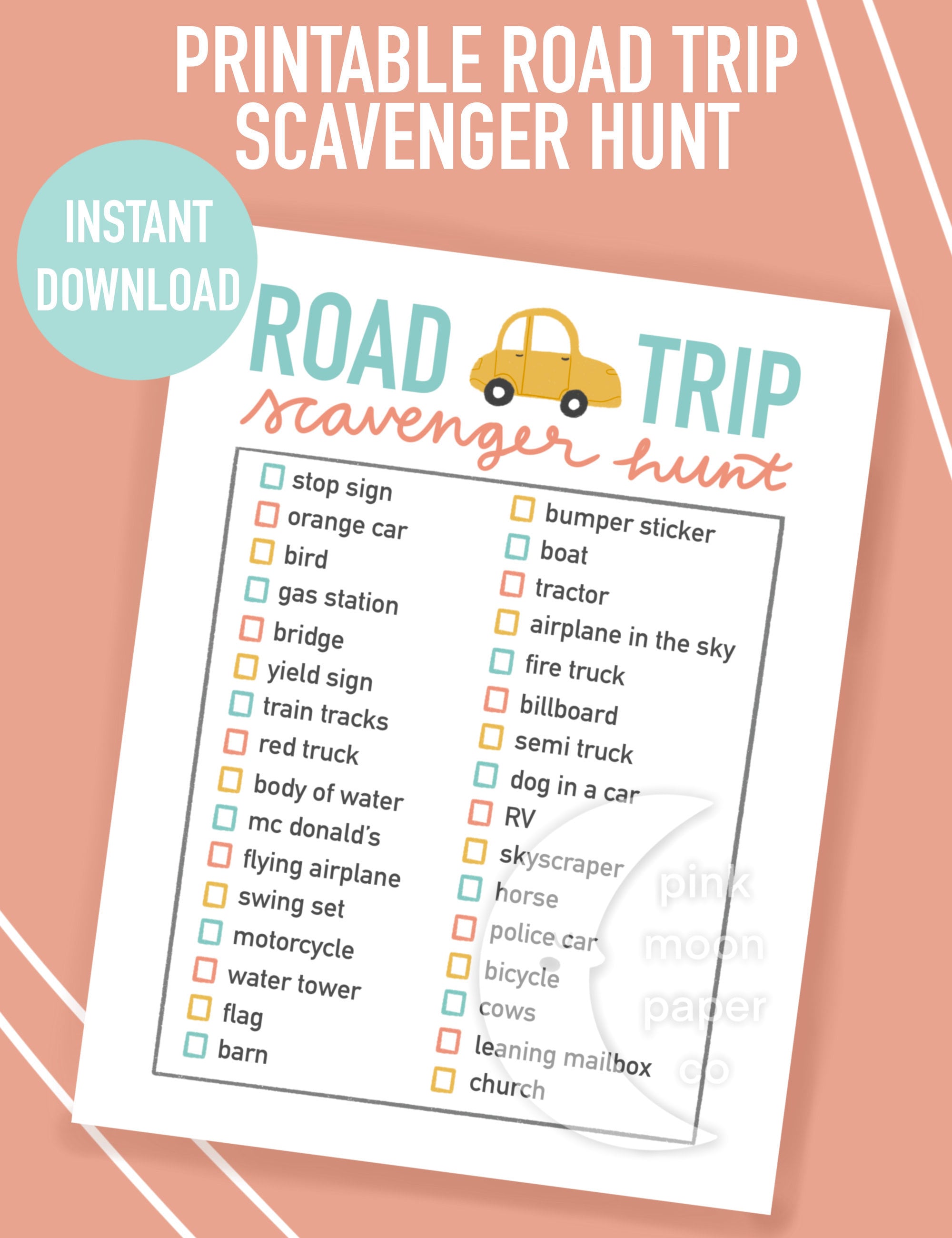 Printable Road Trip Scavenger Hunt, Travel Game, Summer Activity, Car ...