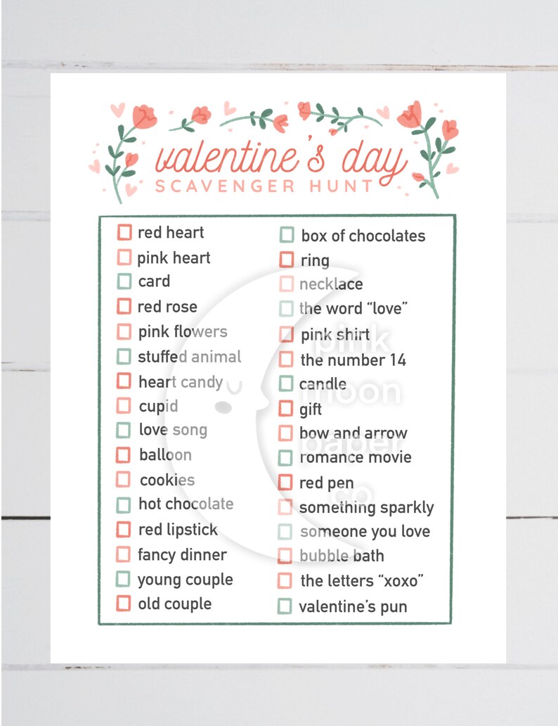 Printable Valentine’s Day Scavenger Hunt, Kids Treasure Hunt, Valentine ...