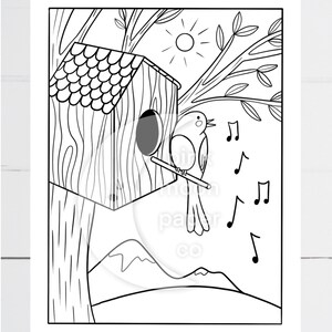 Birdhouse Printable Coloring Page, Kids Spring Coloring, Party Favors ...