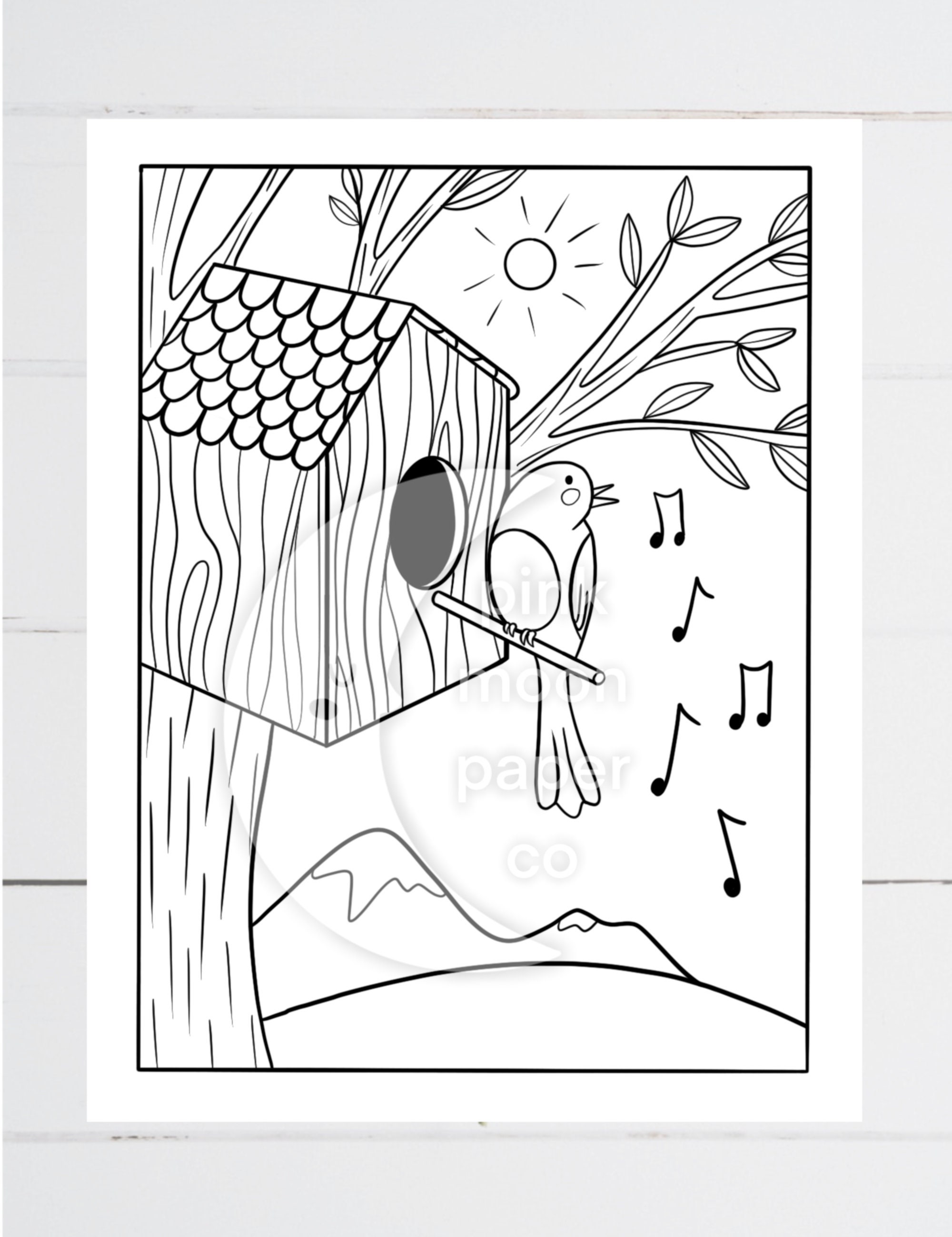 Birdhouse Printable Coloring Page, Kids Spring Coloring, Party Favors ...