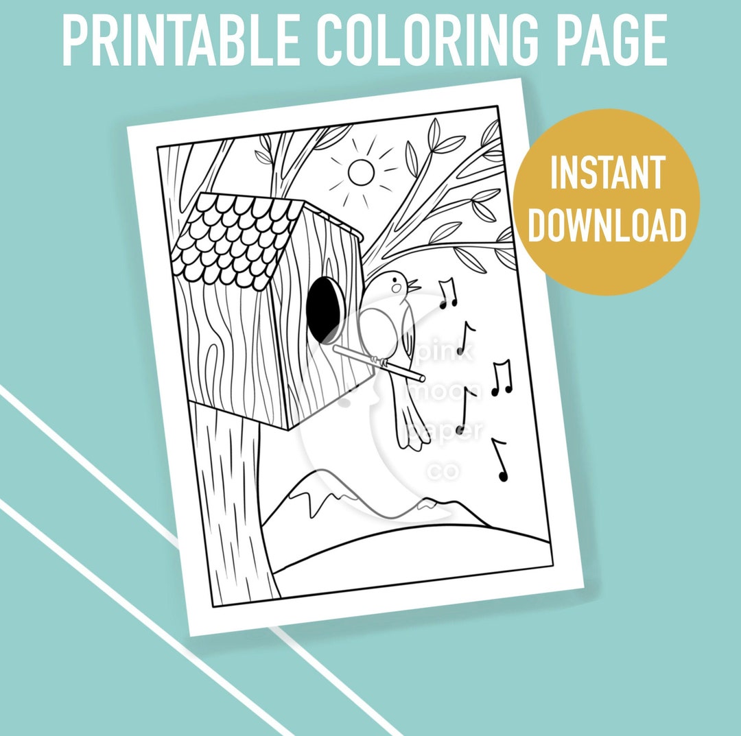 Birdhouse Printable Coloring Page, Kids Spring Coloring, Party Favors ...