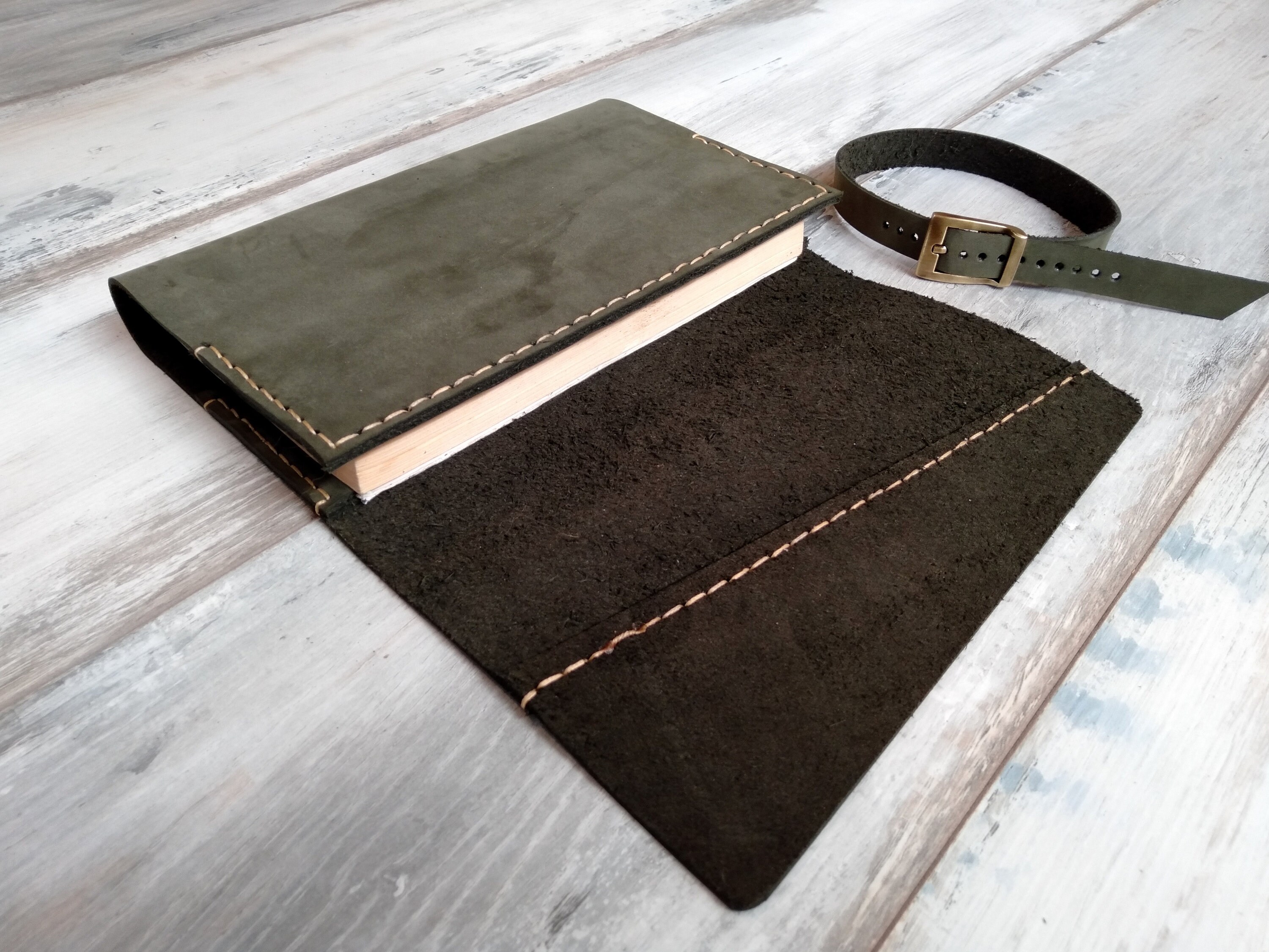 Green Leather Book Cover Nubuck Leather Journal Case Journal | Etsy