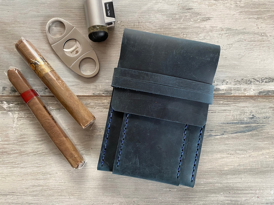 Blue Leather Cigar Case Leather Cigar Box Rustic Leather Cigar Bag ...