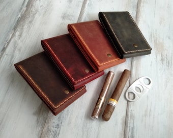 Brown Leather Cigar Case Leather Cigar Box Rustic Leather Cigar Bag ...