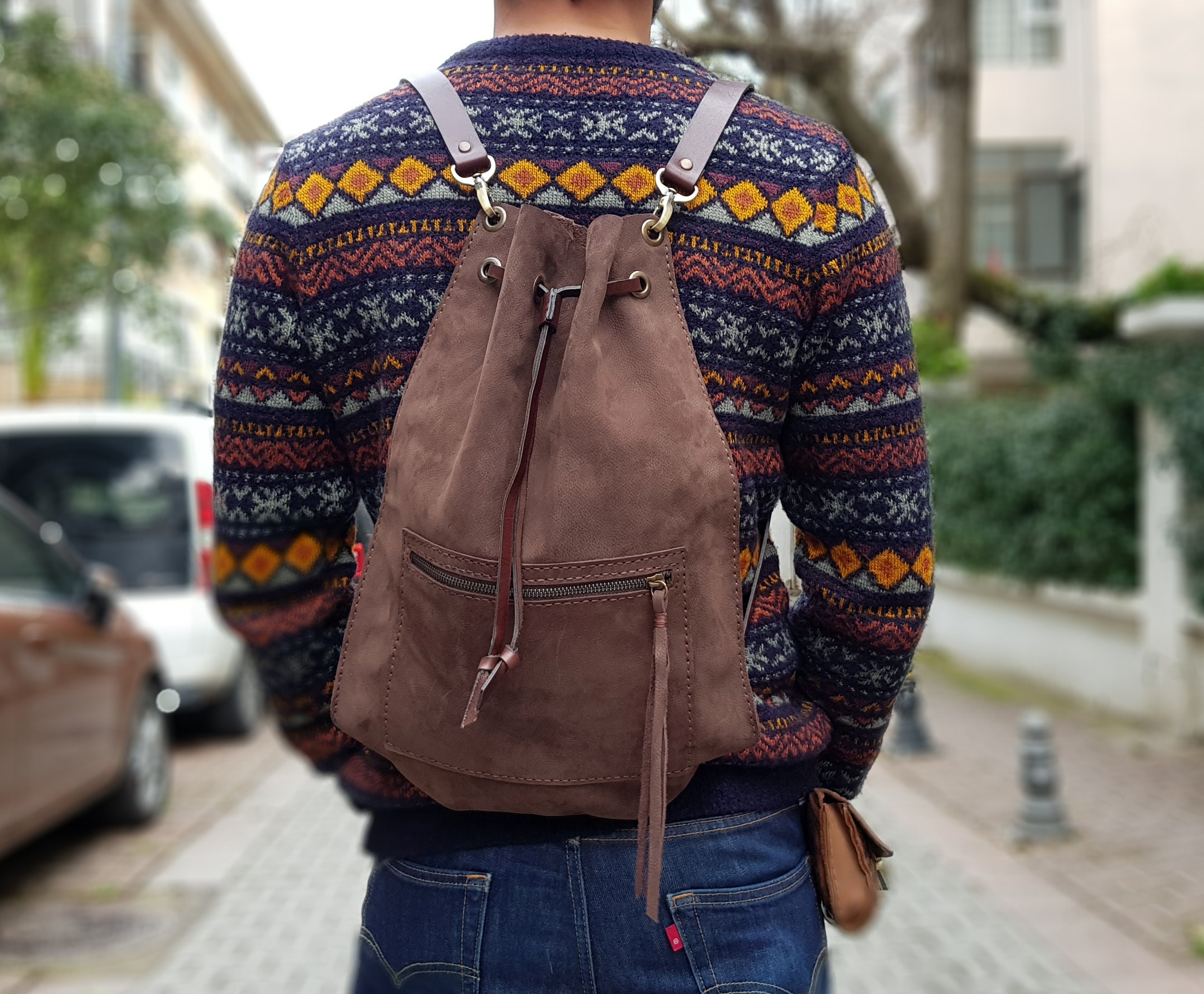 Nubuck Leather Backpack Leather Bag Handmade Backpack Coach | Etsy