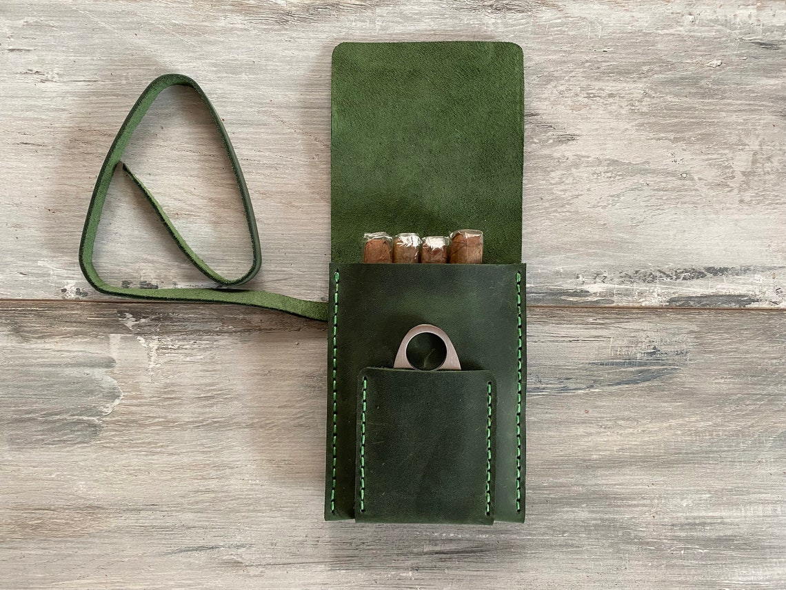 Green Leather Cigar Case Leather Cigar Box Rustic Leather - Etsy