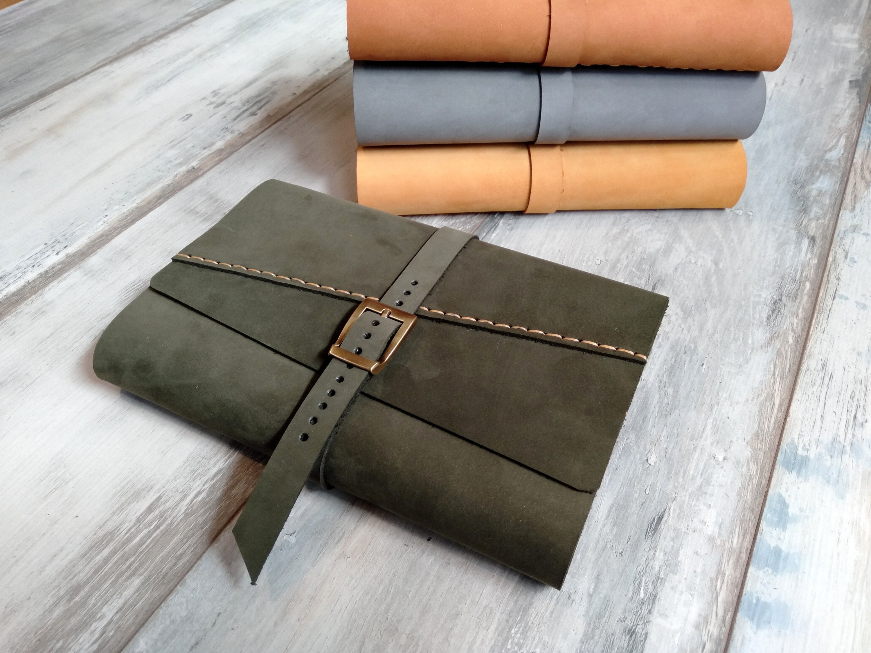 Green Leather Book Cover Nubuck Leather Journal Case Journal | Etsy
