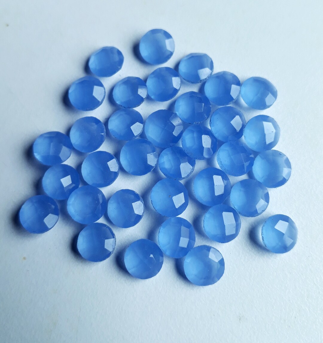 Chalcedony Round Checker Cut 8mm to 20mm Natural Blue Chalcedony Top ...