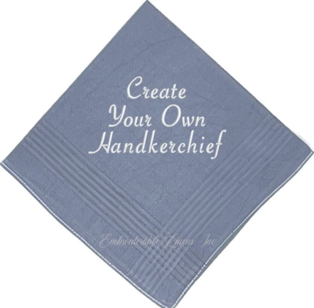Grey Personalized Handkerchief in Your Words Choice of Font Thread Color to Be Embroidered Make ...