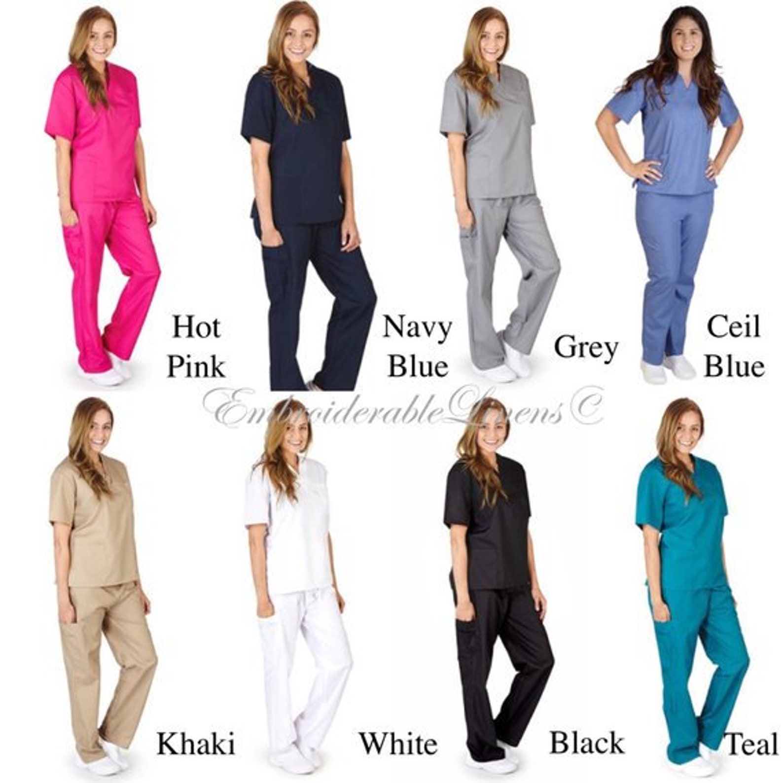 Custom Embroidered Scrub Set in Your Choice of Color Thread - Etsy