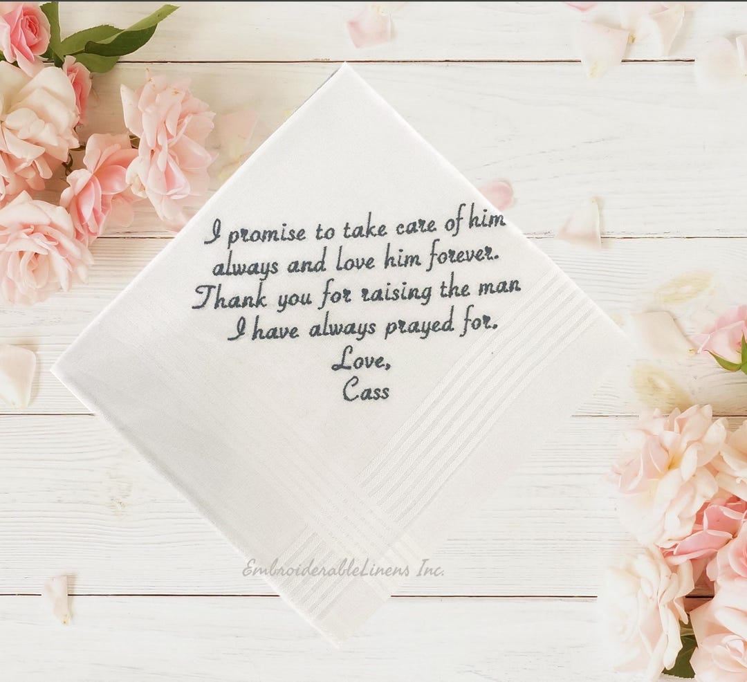 Personalized Wedding Handkerchief- Embroidered Message- Custom Font ...