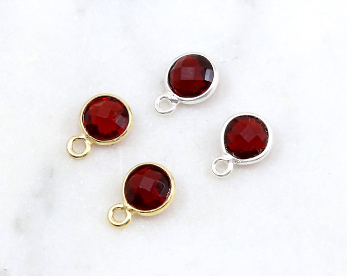 2 Pcs 6mm Tiny Faceted Round Garnet Gemstone Charm Circle Gold Plated ...