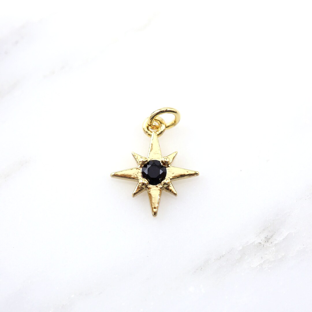 Black Starburst Tiny Stone CZ 8 Point Star Cubic Zirconia Small ...