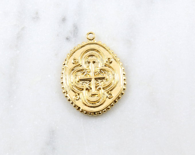 Unique Cross Coin Pendant 20x25mm - Rhodium Plated Gold Charm Pendant ...