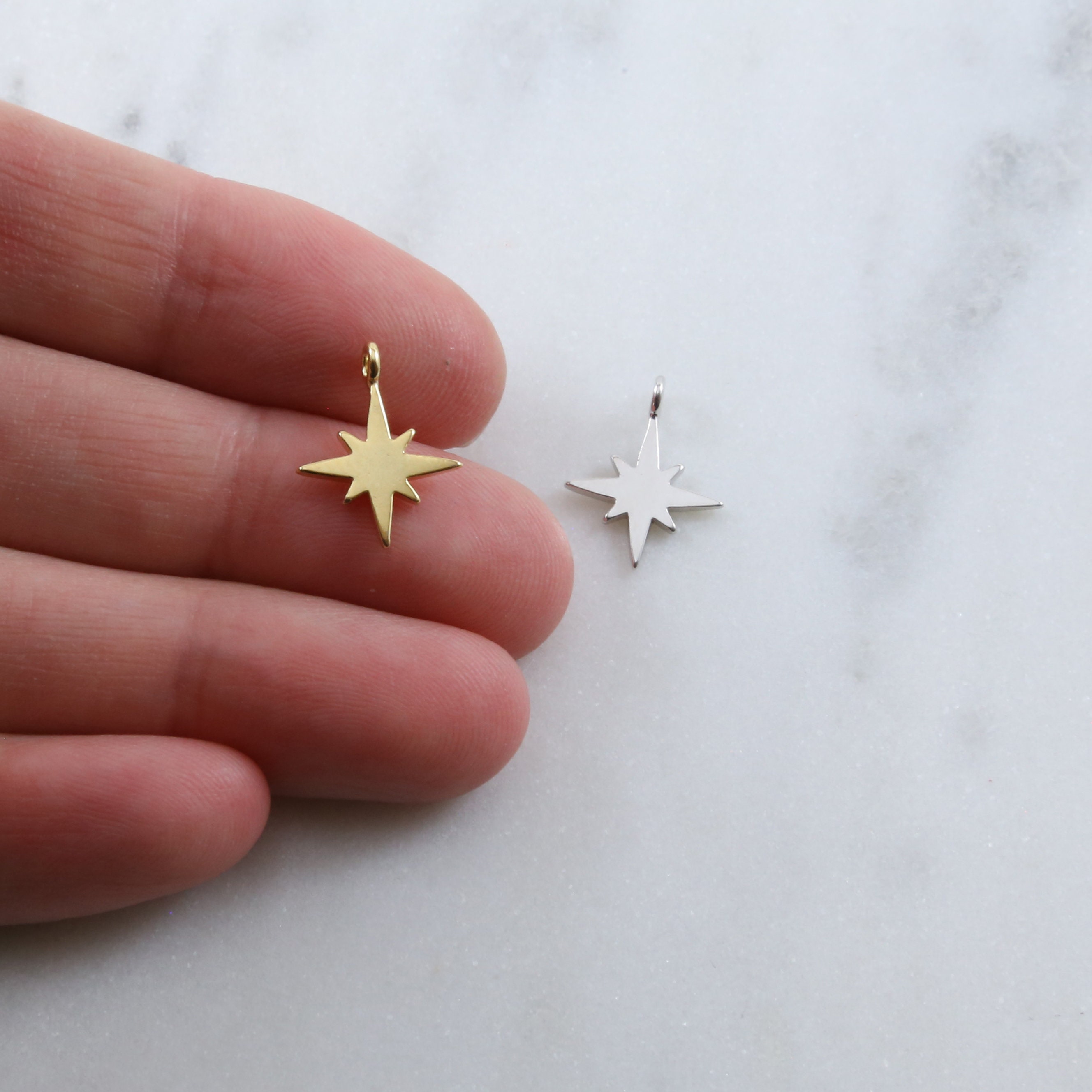 Simple North Star Charm Sideways Loop Gold Plated Rhodium | Etsy