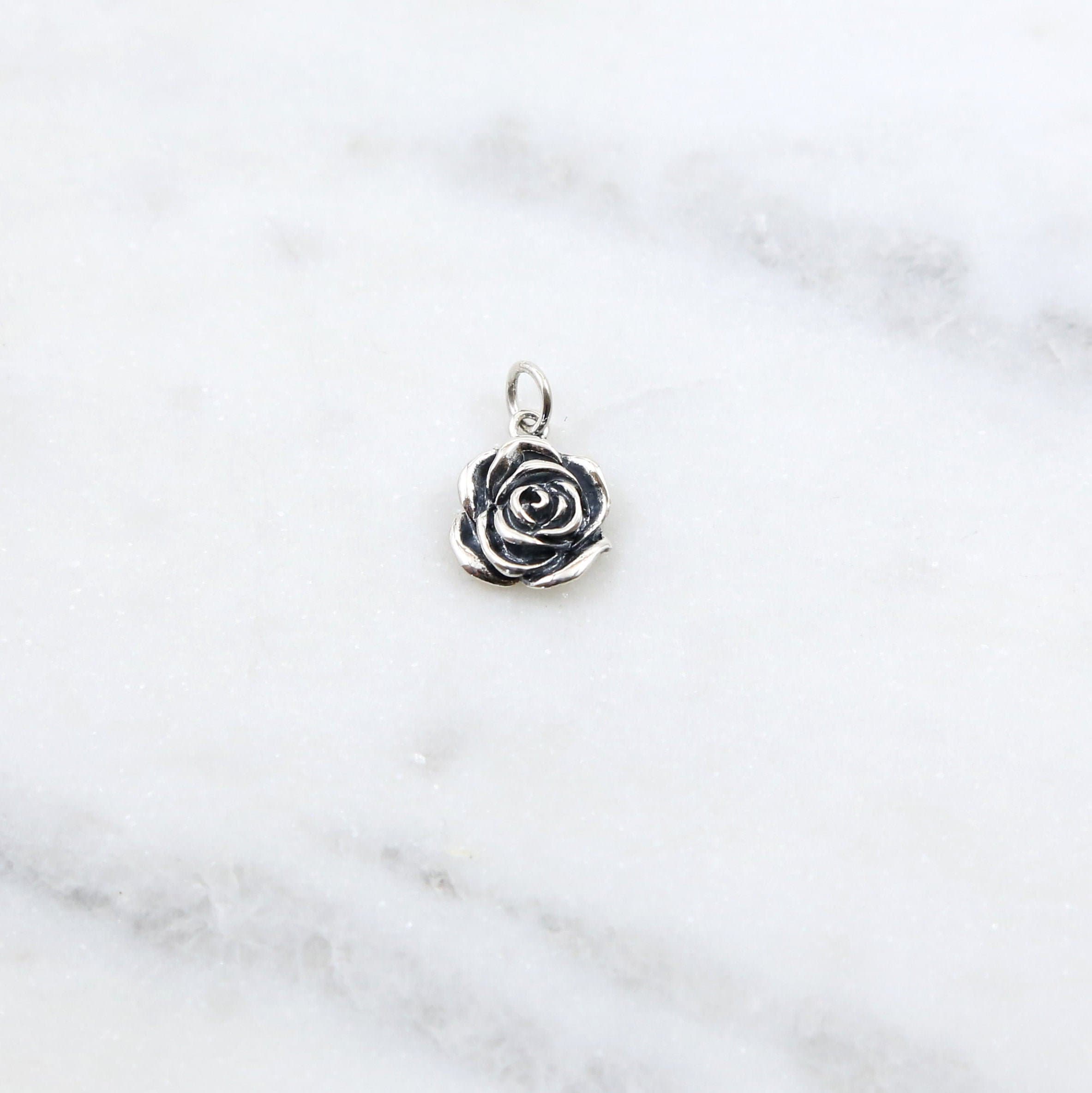 Sterling Silver Small Pretty Rose Charm Rose Petals Flower | Etsy