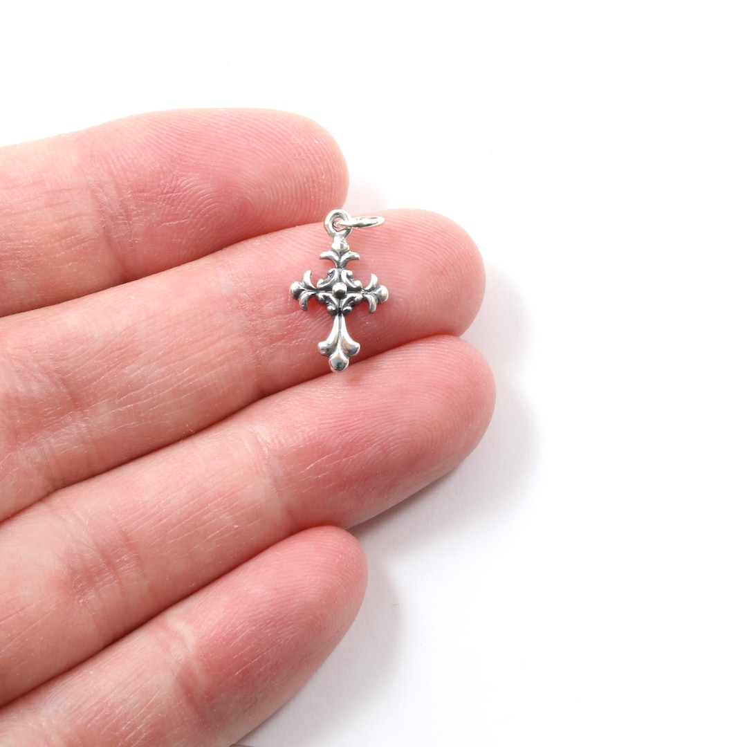 Sterling Silver Small Ornate Scroll Cross Charm, Religious Faith ...