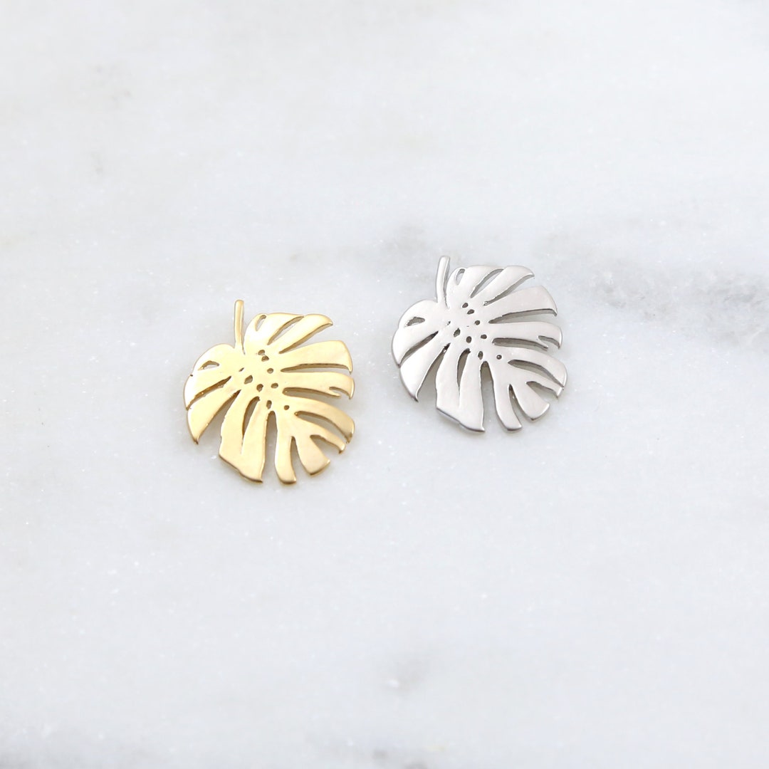 Tropical Monstera Leaf Plant Charm Sliding Pendant Gold Plated Leaf ...