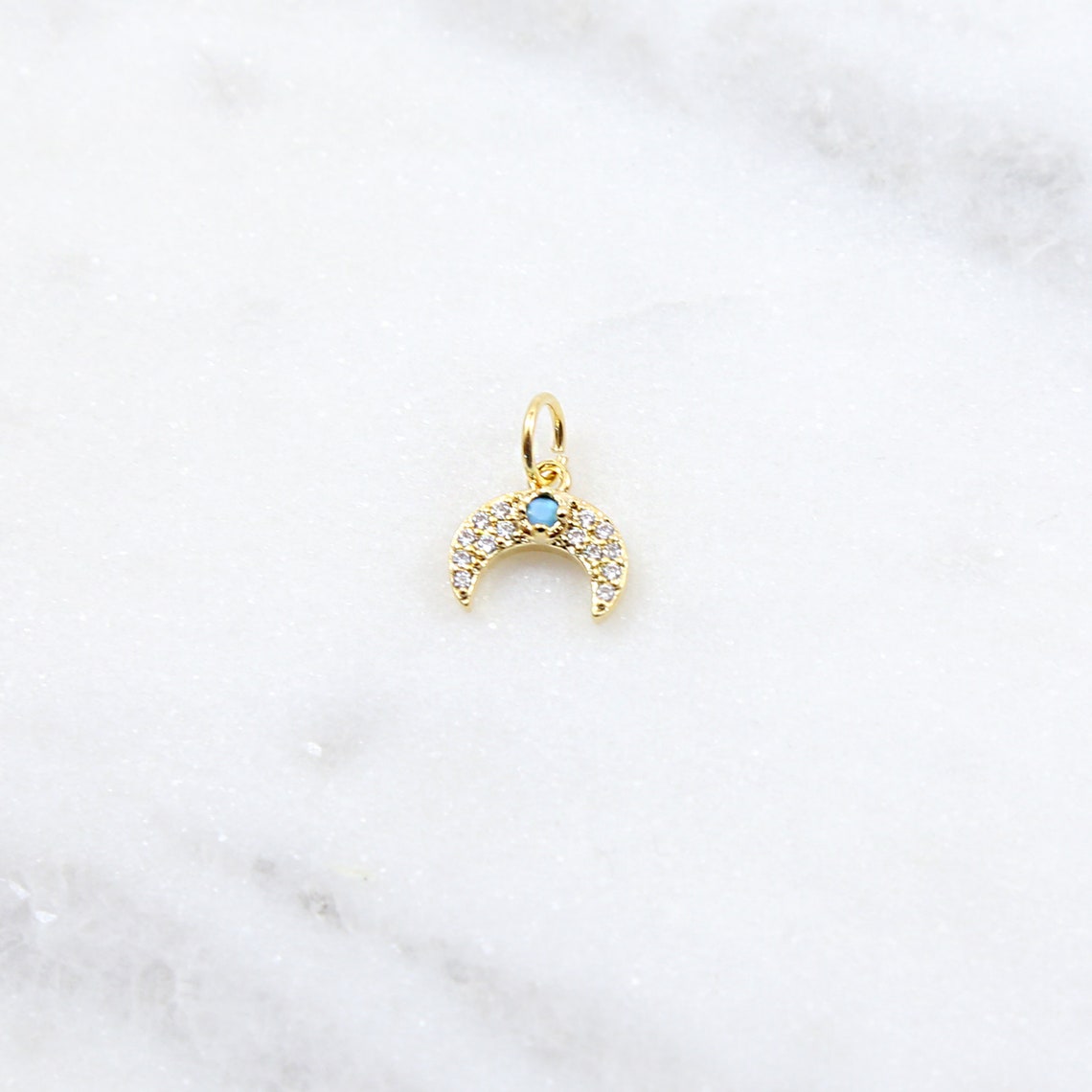 Tiny Cubic Zirconia CZ Crescent Moon Mini Horn Charm Turquoise | Etsy