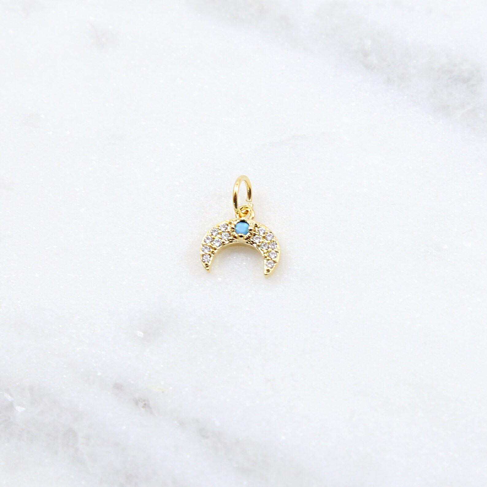 Tiny Cubic Zirconia CZ Crescent Moon Mini Horn Charm Turquoise | Etsy