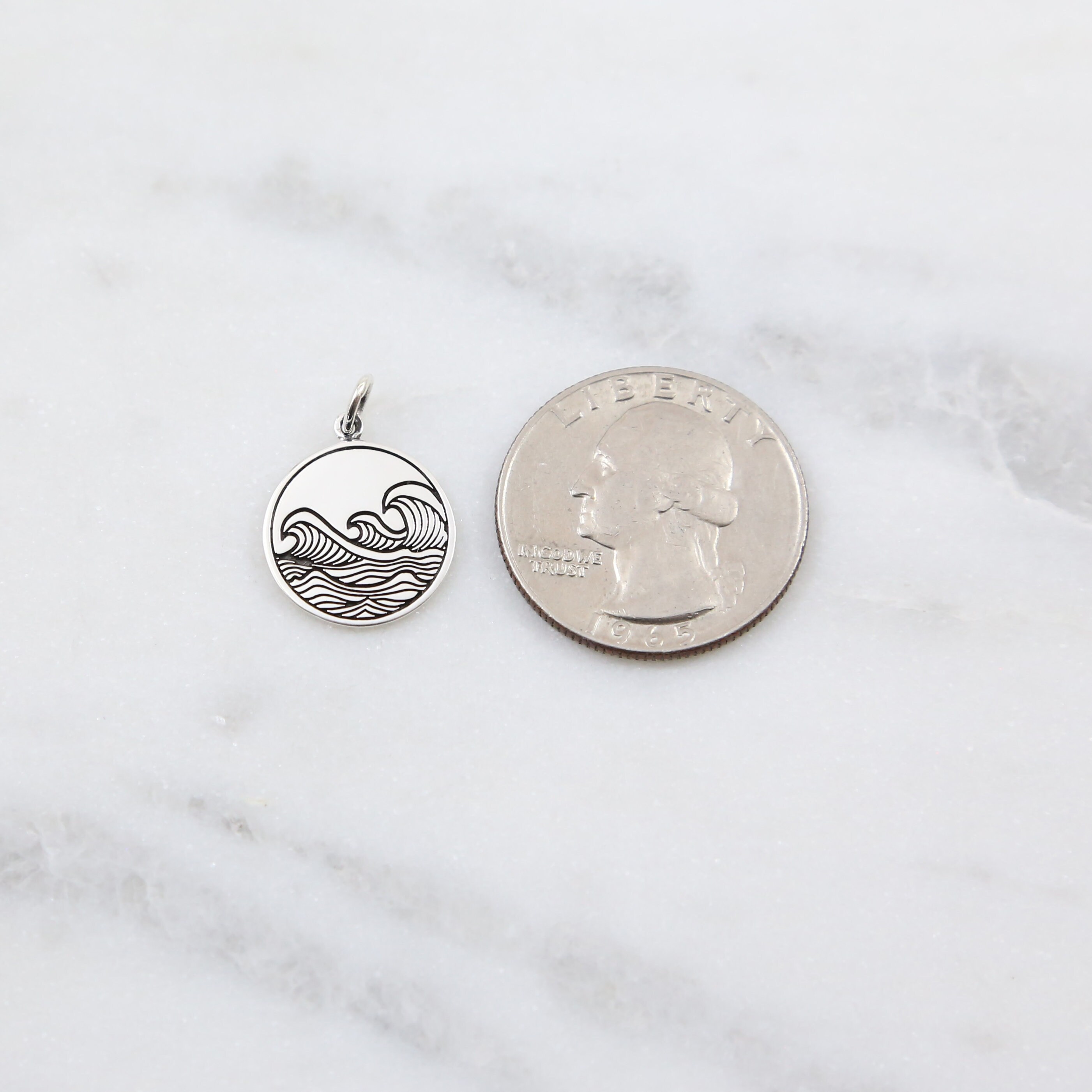 Sterling Silver Etched Waves Coin Circle Charm Ocean Lover - Etsy