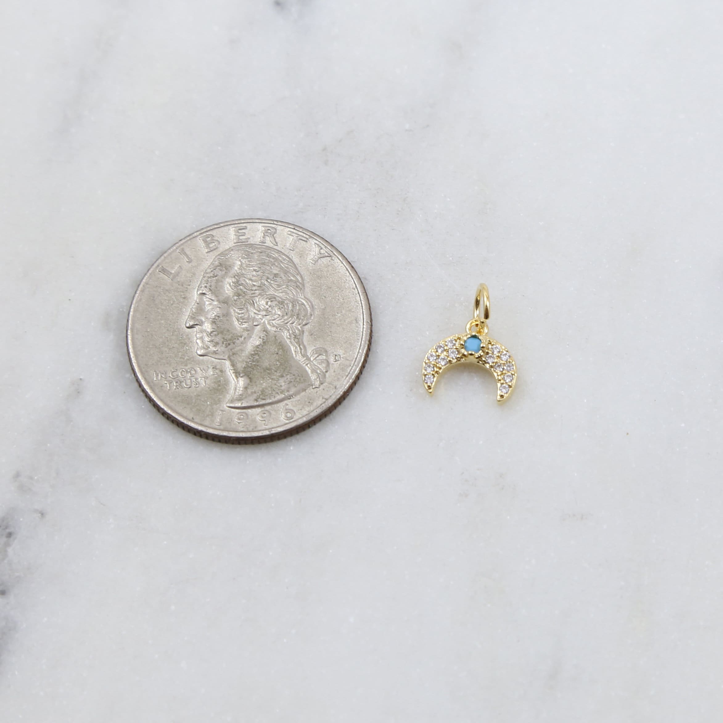 Tiny Cubic Zirconia CZ Crescent Moon Mini Horn Charm Turquoise | Etsy
