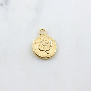 Rose Coin Pendant - 11x13mm Charm, Flower Pendant, Gold Plated Charm ...