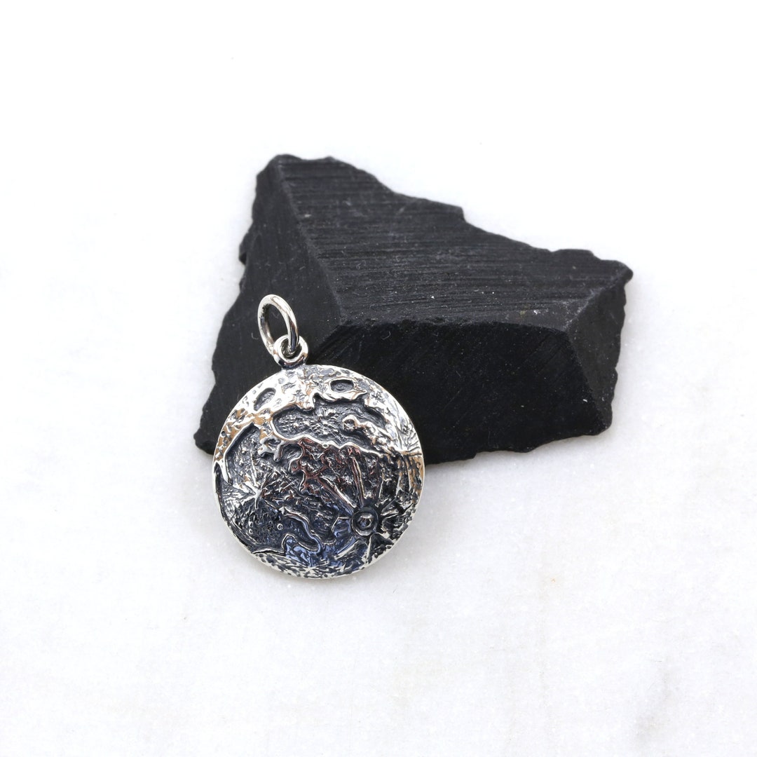 Sterling Silver Full Moon Phase Coin, Detailed Realistic Moon Charm ...