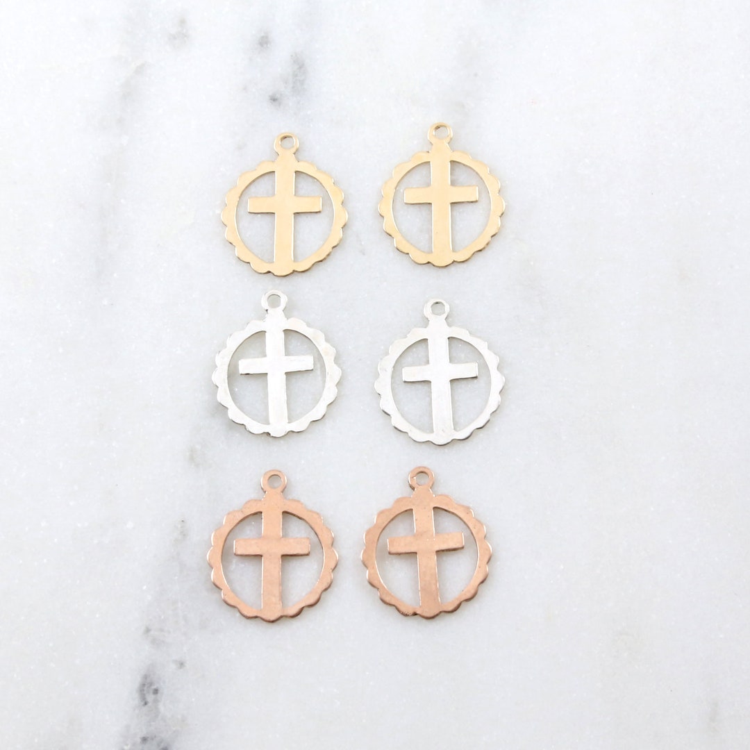 Scalloped Edge Cross Charm, Gold Filled, Sterling Silver, Rosary ...