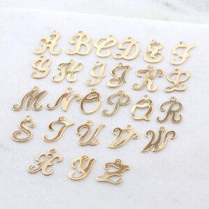 14K Gold Filled Cursive Initial Letter Charm Drop Small Tiny GF Script ...