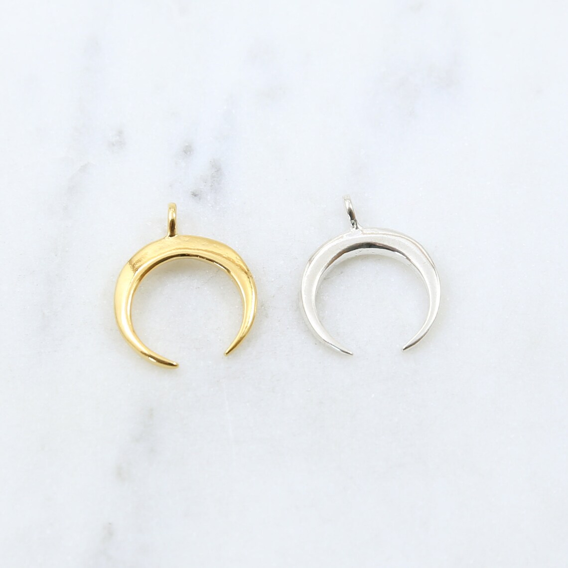 Crescent Moon Horn Charm Vermeil or Sterling Silver Upside - Etsy