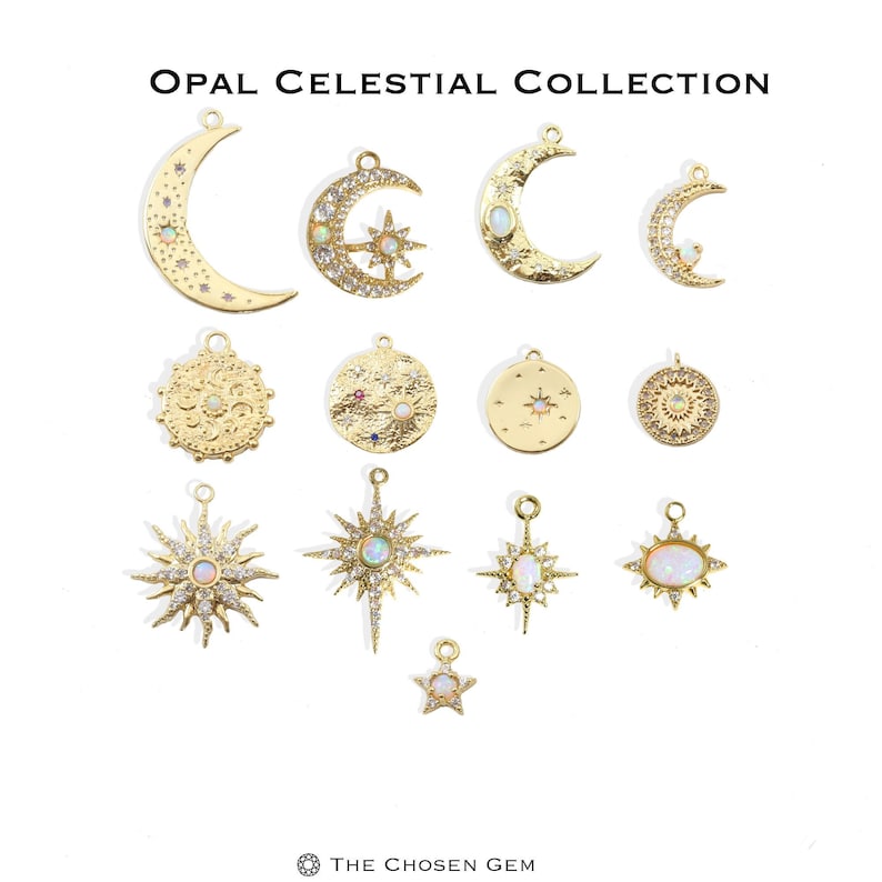 Gold Opal Star and Moon Celestial Collection, Choose Your Charm, Gold ...