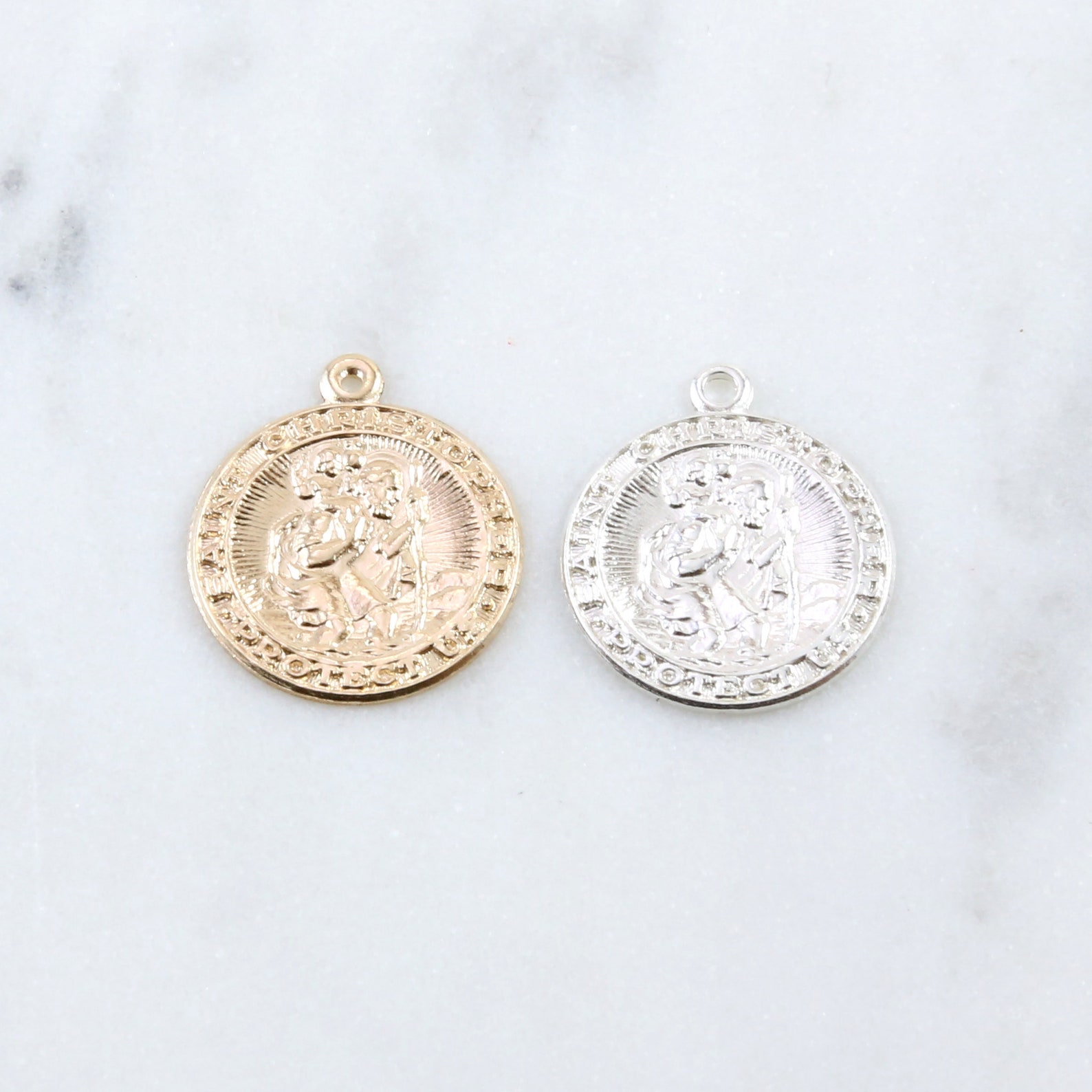 Round Saint Christopher Charm Coin Pendant Gold Filled Saint - Etsy