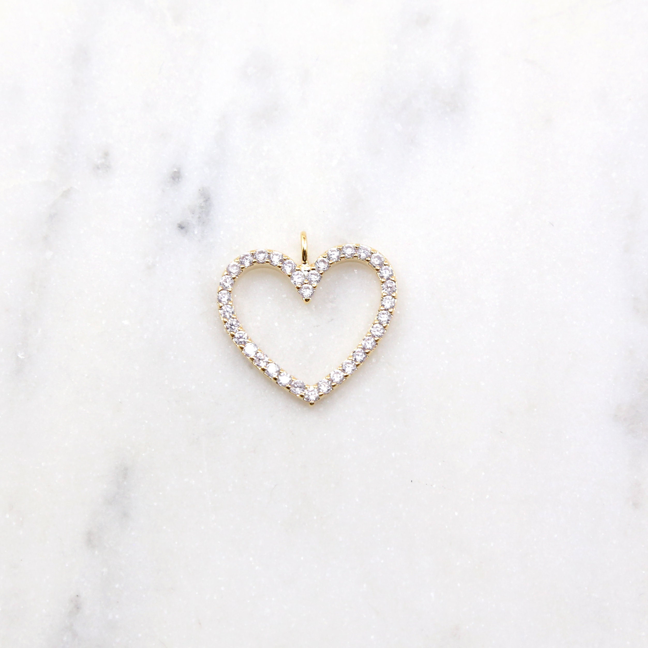 Large CZ Heart Cubic Zirconia Rimmed Gold Plated Love Pendant ...