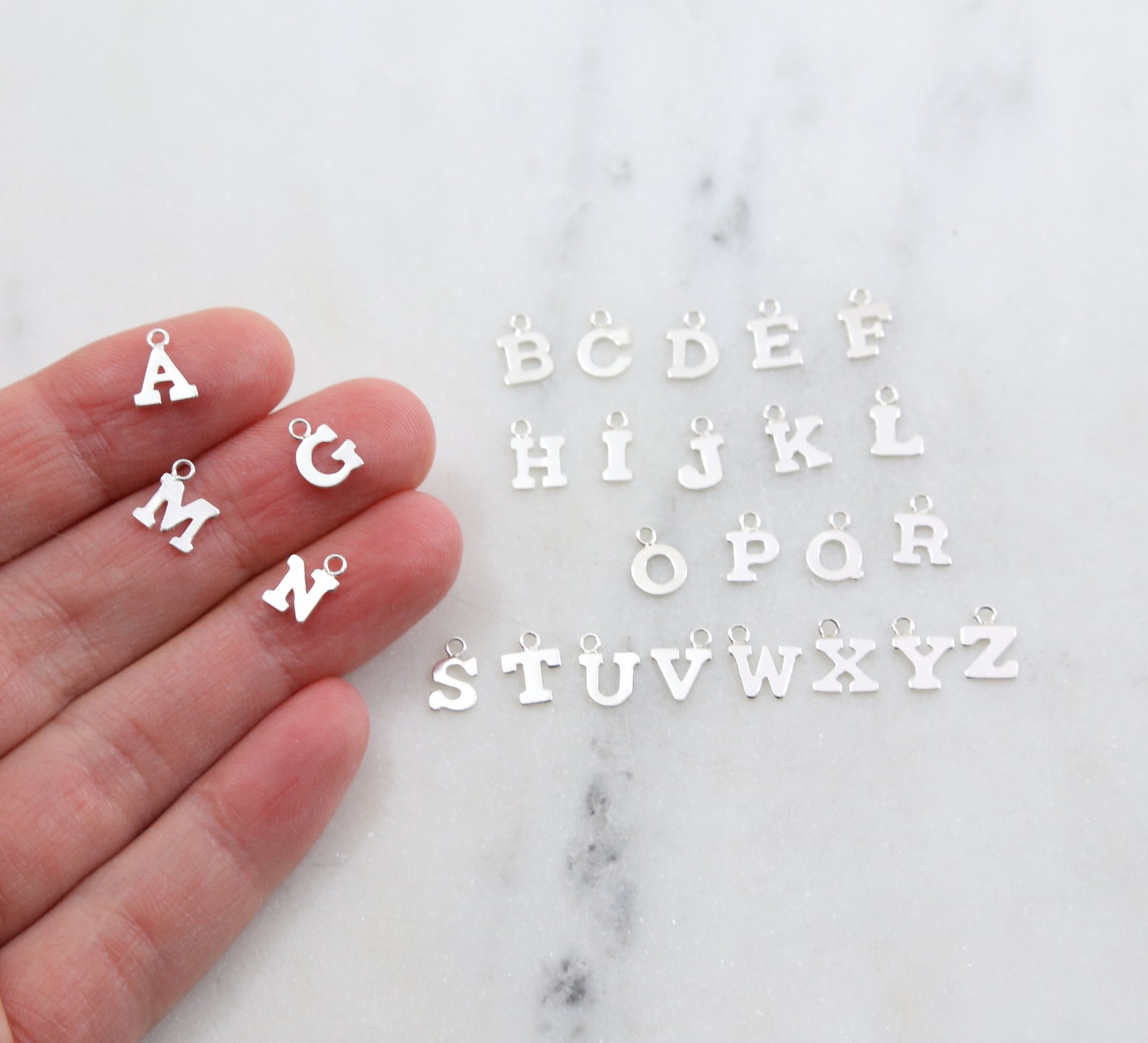 Sterling Silver Initial Block Letter Charm Drop Small Tiny Personalized ...