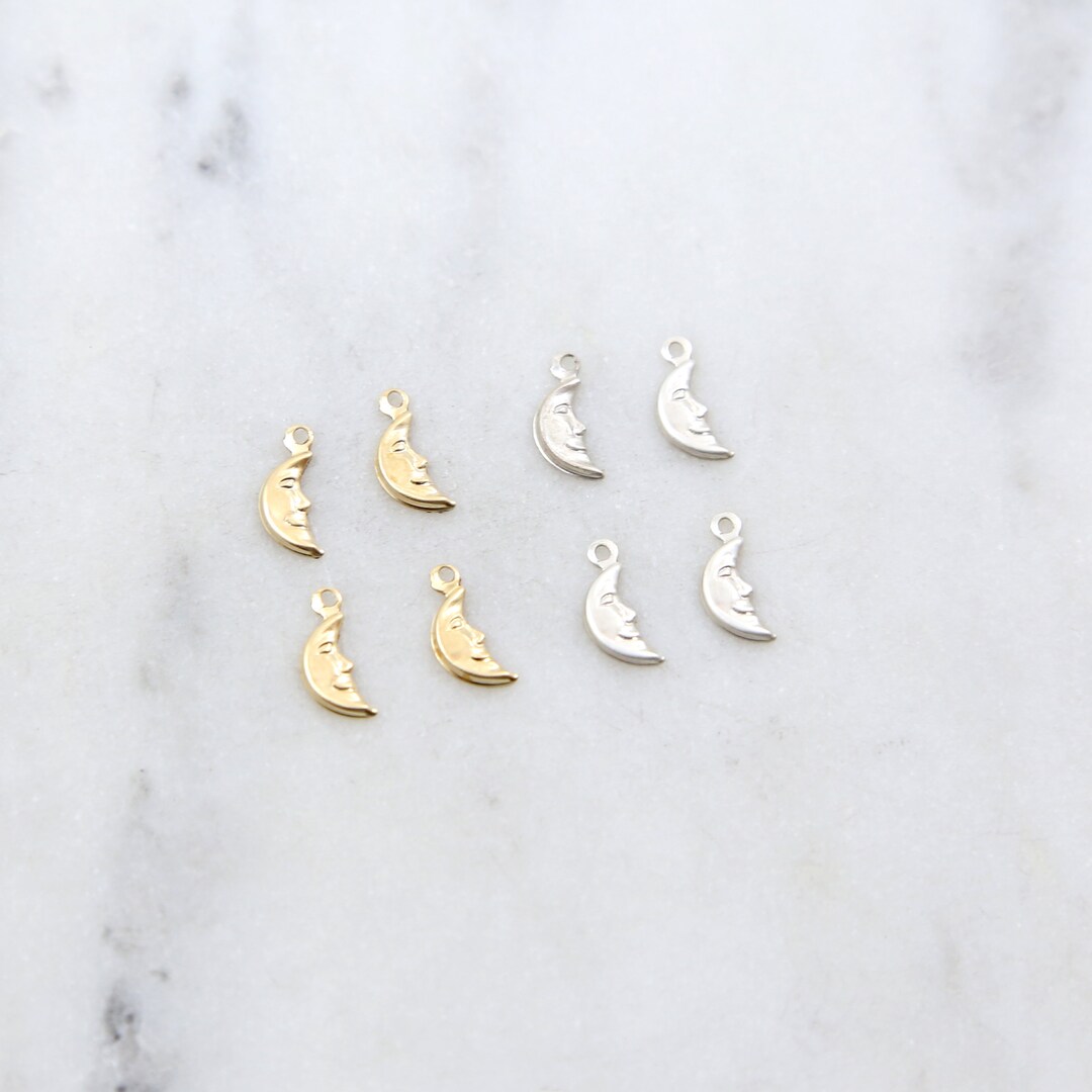 4pcs - Tiny Crescent Moon Face Charm, Moon Pendant, Moon Charm, Gold ...