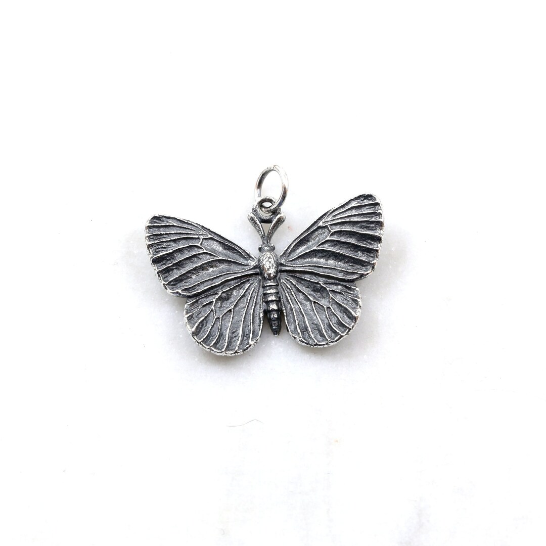 Large Sterling Silver Butterfly Charm Detailed Pendant, Spring Charm ...