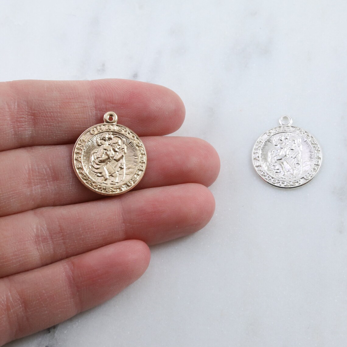 Round Saint Christopher Charm Coin Pendant, Gold Filled Saint Charm ...