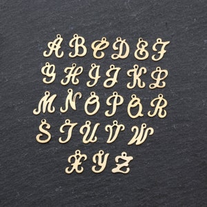 14K Gold Filled Cursive Initial Letter Charm Drop Small Tiny GF Script ...