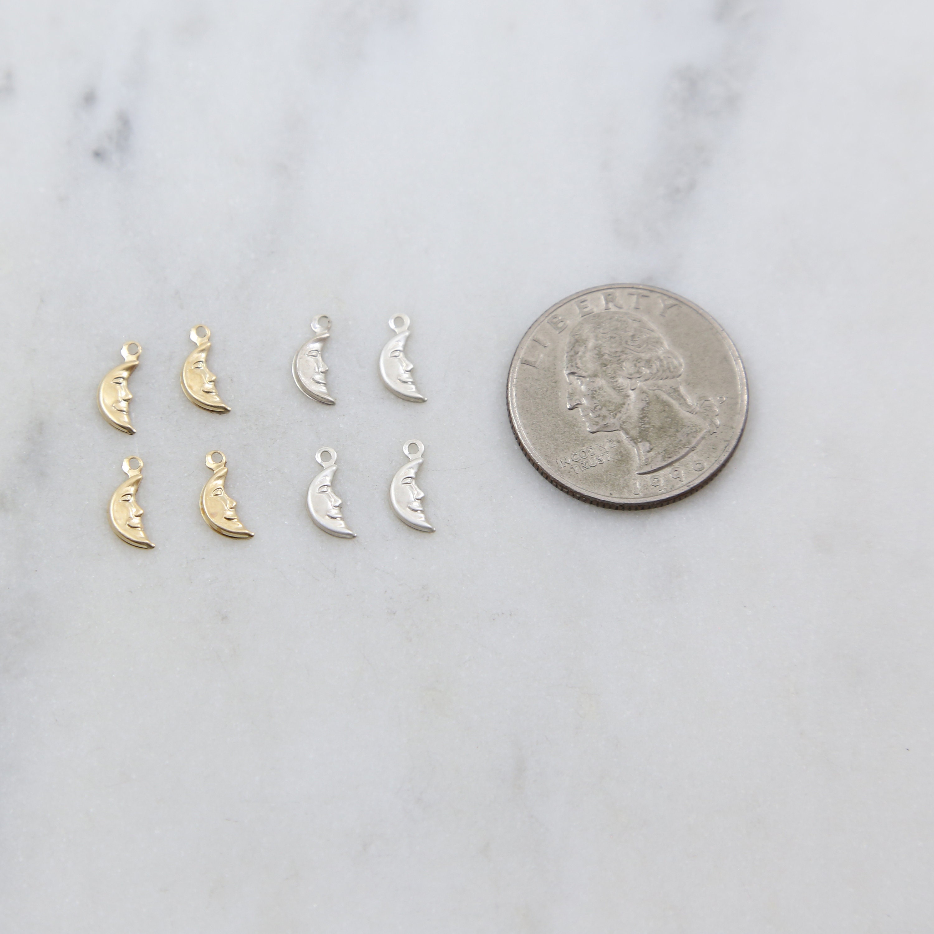 4pcs - Tiny Crescent Moon Face Charm, Moon Pendant, Moon Charm, Gold ...