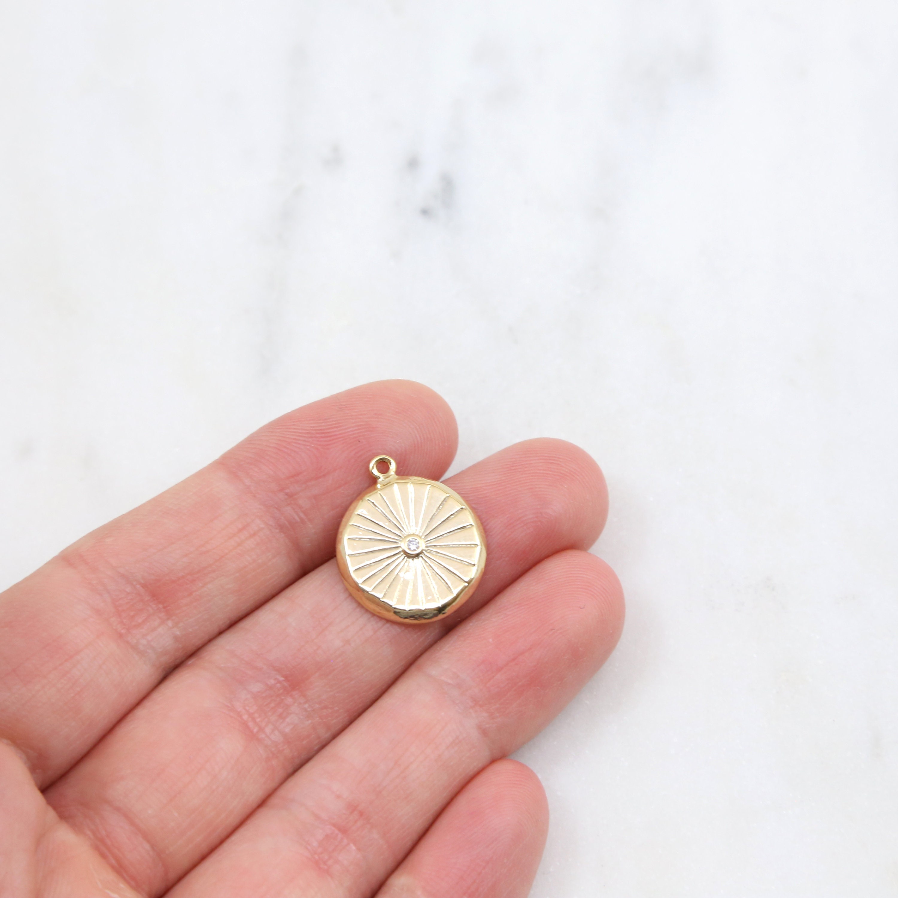 CZ Starburst Medallion Coin Vintage Style Charm Gold Charm | Etsy