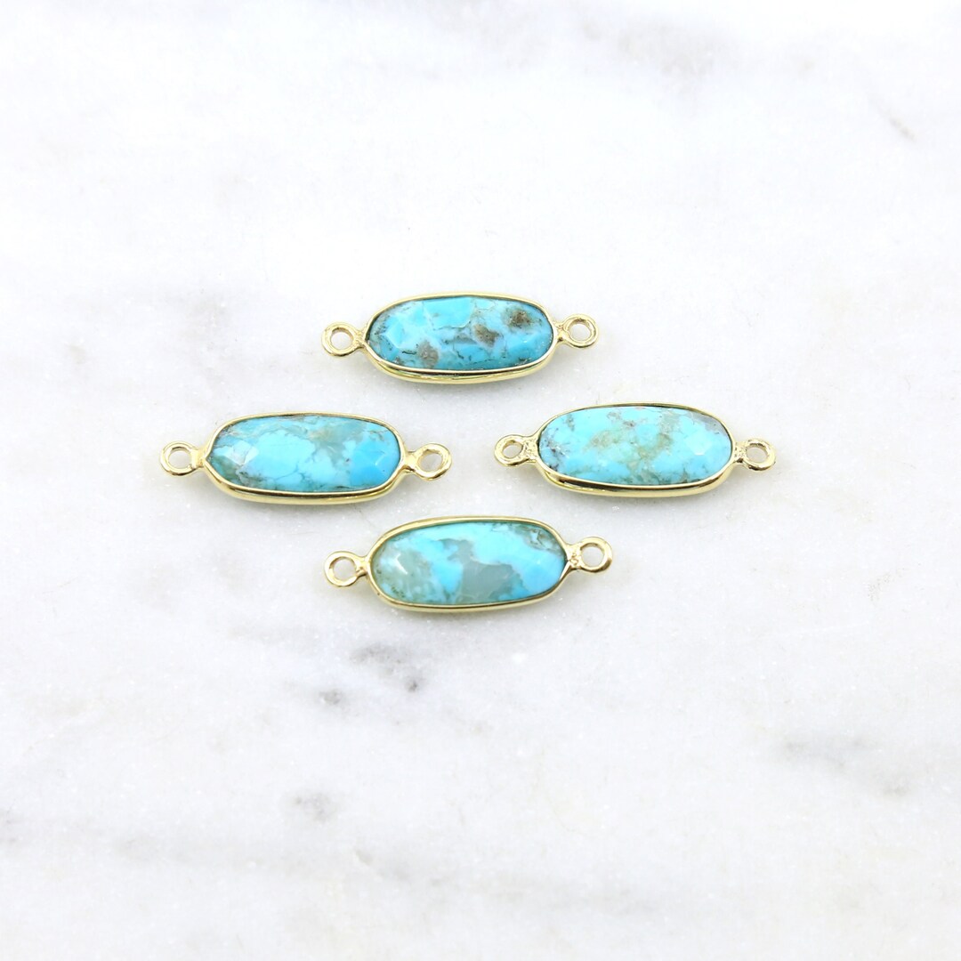 1 Pc Turquoise Skinny Connector Link Gemstone Rectangle Charm Gold Rim ...