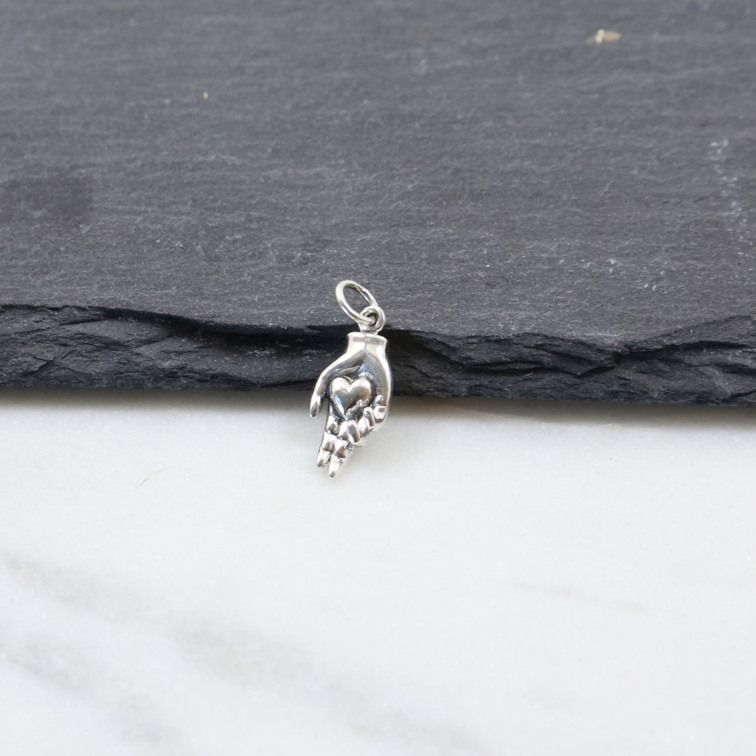 Sterling Silver Hand Holding Heart Charm Lover Charm, Best Friend Charm ...