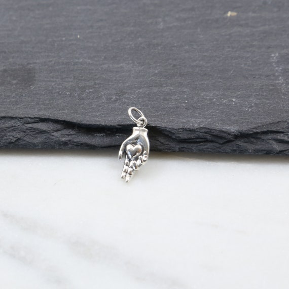 Sterling Silver Hand Holding Heart Charm Lover Charm Best | Etsy