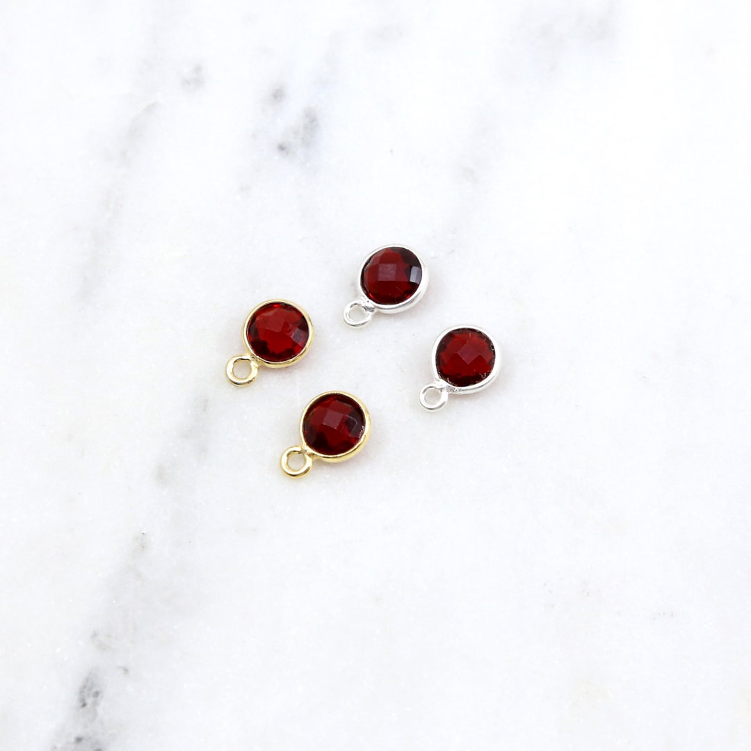 2 Pcs 6mm Tiny Faceted Round Garnet Gemstone Charm Circle Gold Plated ...