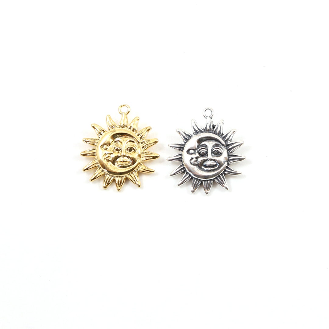 Sun and Crescent Moon Disc Charm in Vermeil 18k Over Sterling, Sterling ...