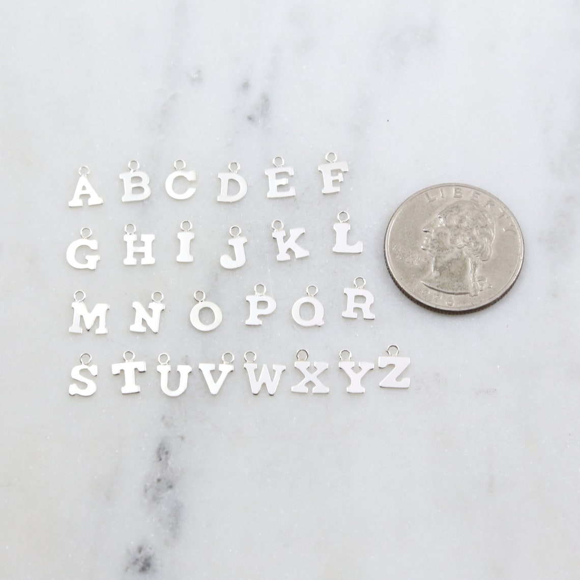 Sterling Silver Initial Block Letter Charm Drop Small Tiny Personalized ...