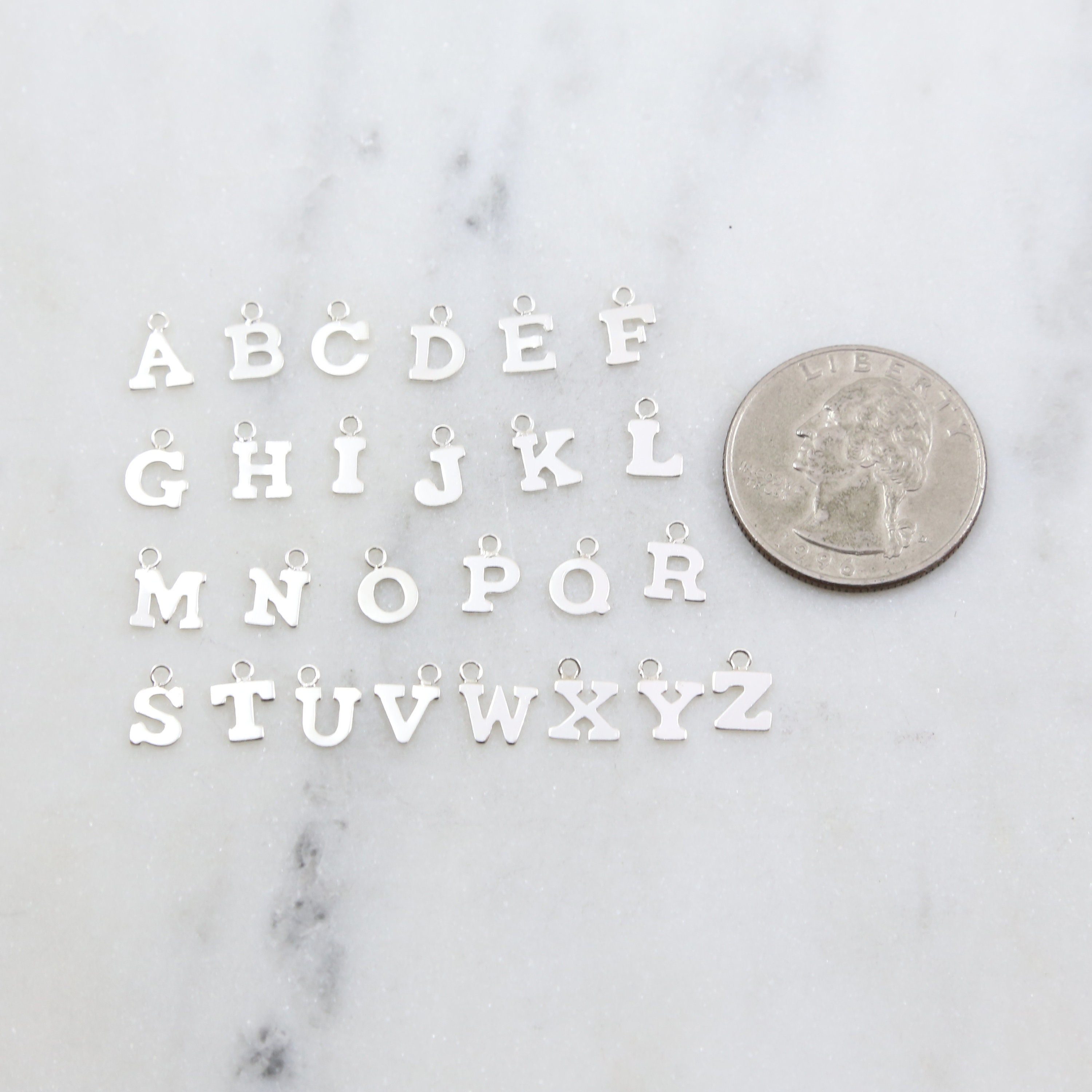 Sterling Silver Initial Block Letter Charm Drop Small Tiny Personalized ...